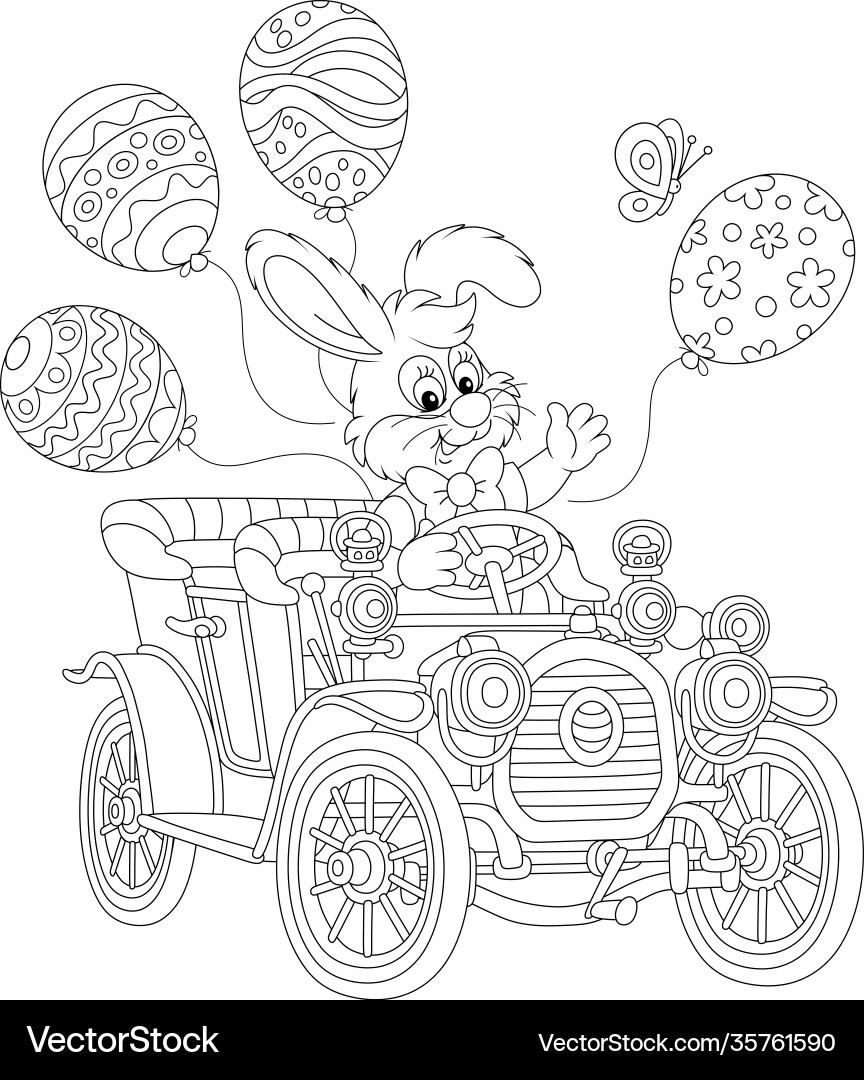 Little easter bunny driving a retro car Royalty Free Vector
