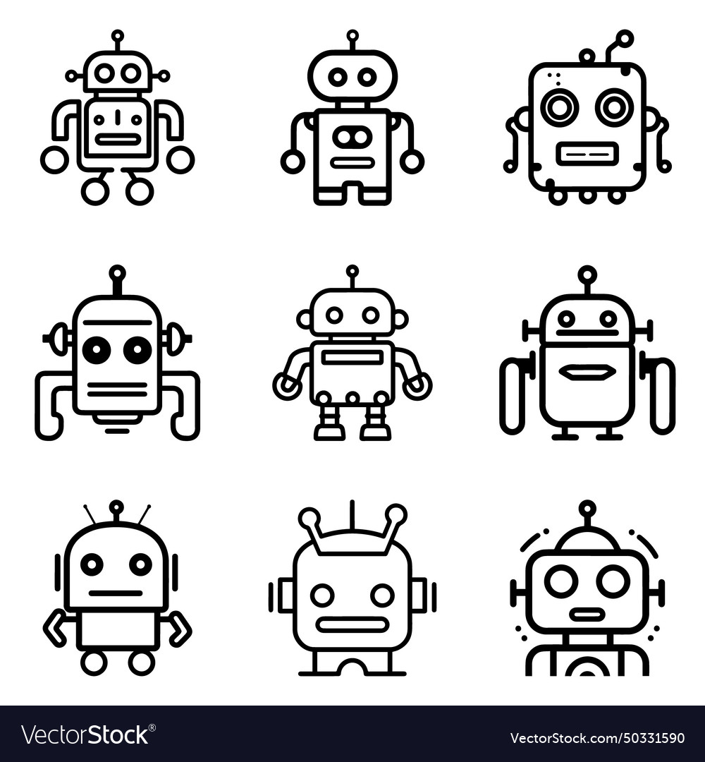 Robots flat icon set isolated on white background Vector Image