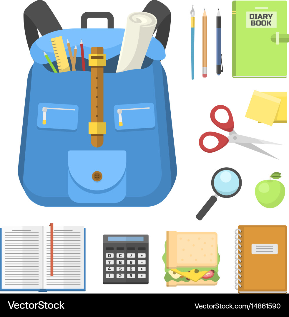 School bag backpack full supplies children Vector Image