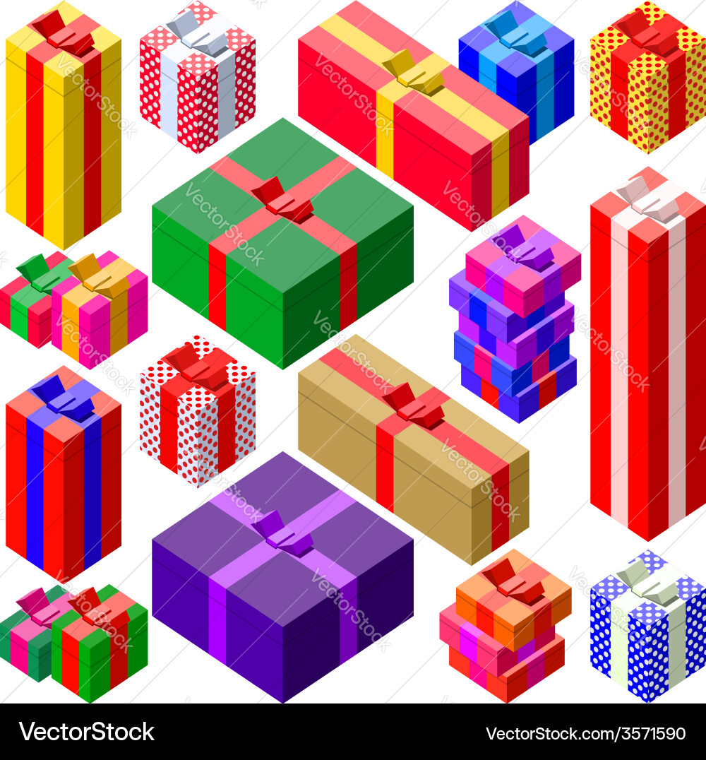 Set of various sizes colorful gift boxes Vector Image
