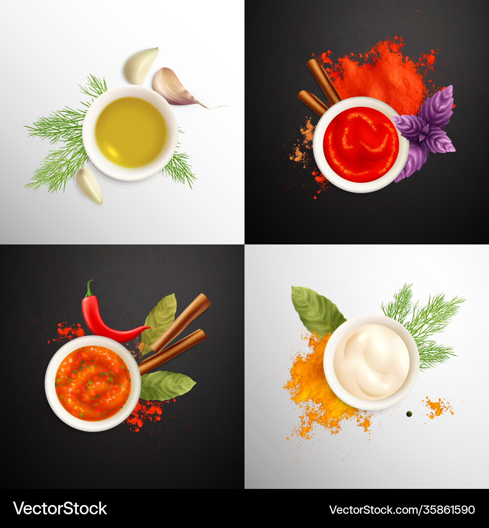 Spices and herbs 2x2 design concept Royalty Free Vector