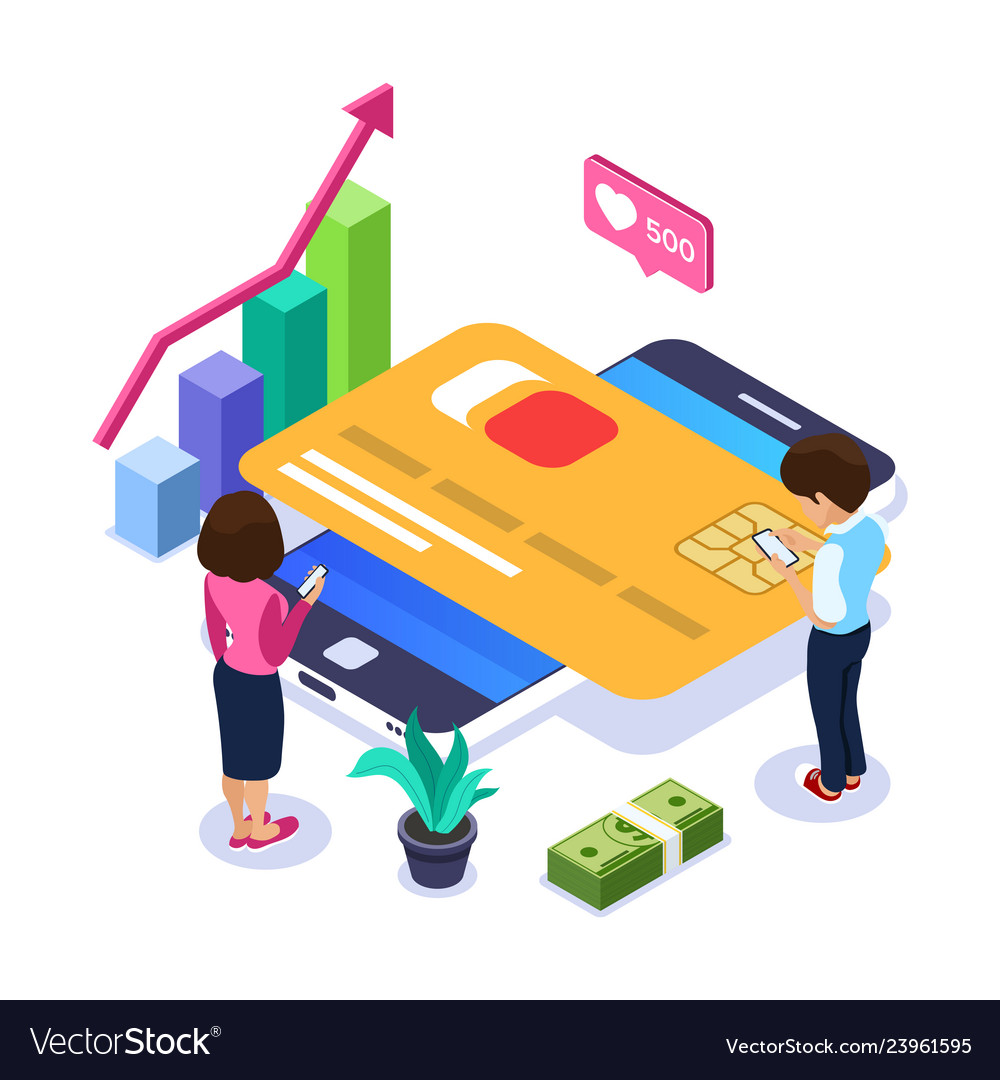 3d isometric online banking concept man and a Vector Image
