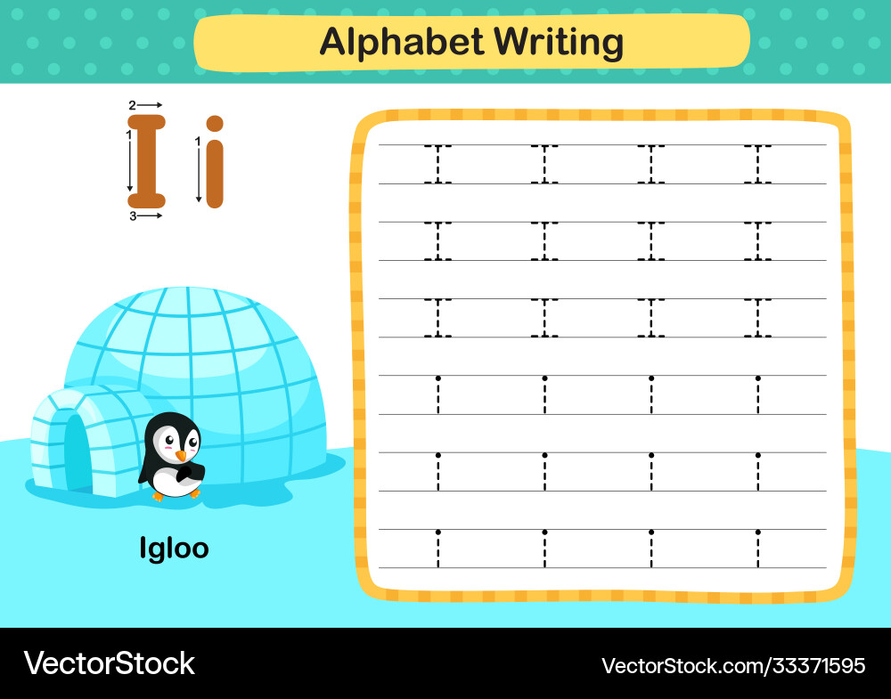 Alphabet letter i-igloo exercise with cartoon Vector Image