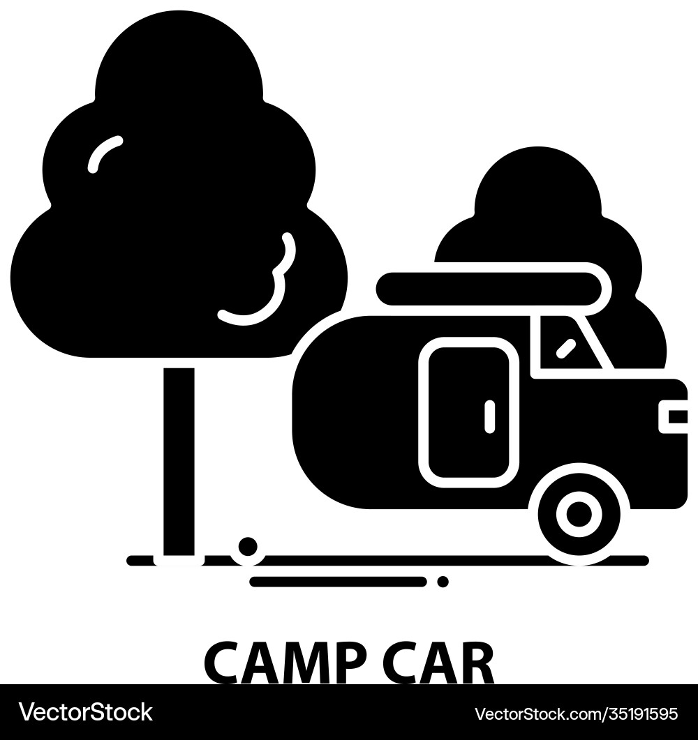 Camp car icon black sign with editable Royalty Free Vector