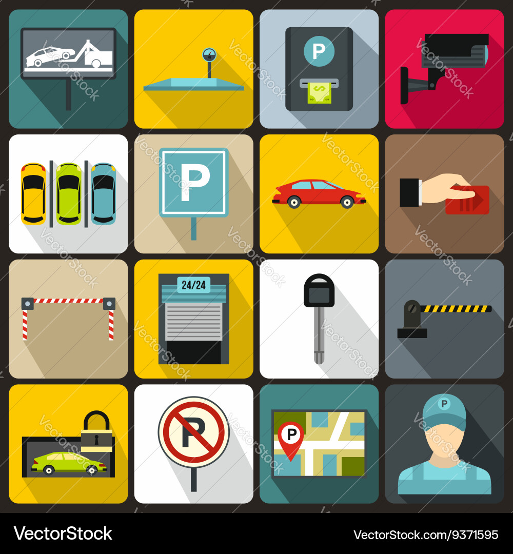 Car parking icons set flat style Royalty Free Vector Image