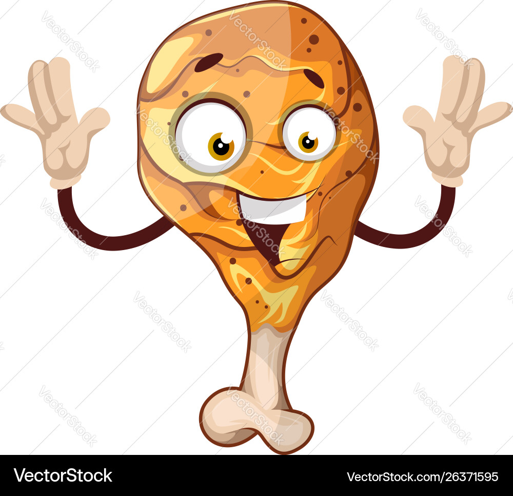 Cheerful fried chicken leg on white background Vector Image