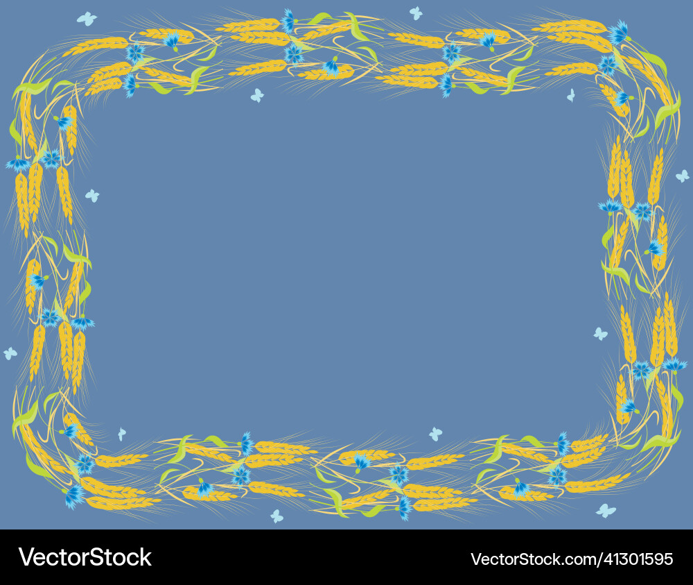 Decorative border from ears ripe wheat and blue Vector Image