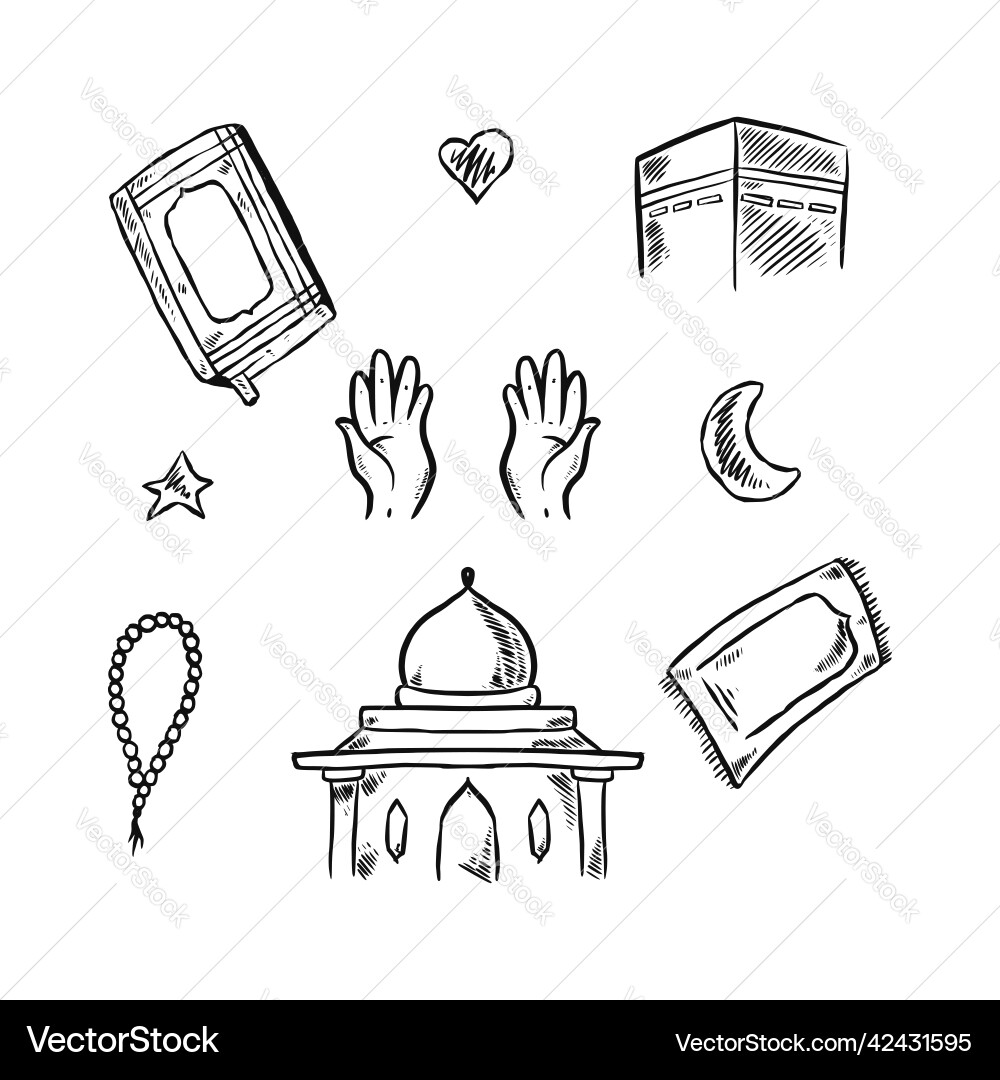 Islamic doodle set hand drawn-02 Royalty Free Vector Image
