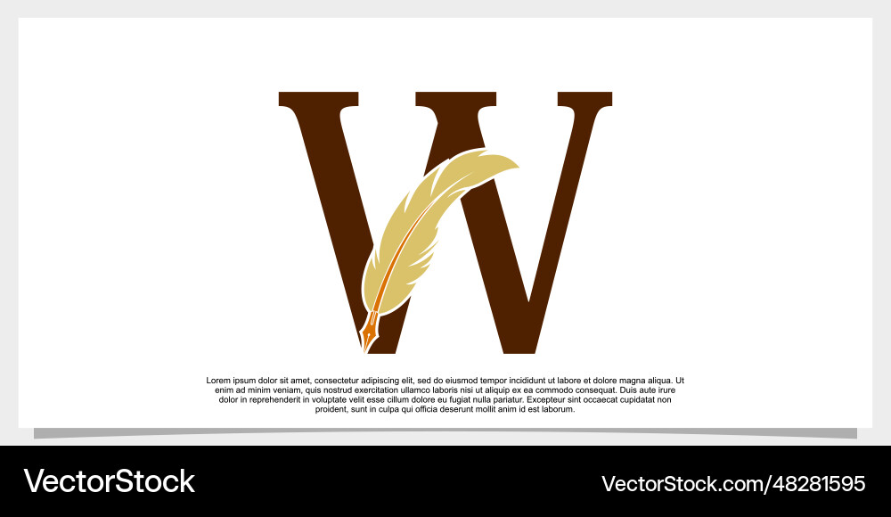 Letter w feather logo design with pen Royalty Free Vector