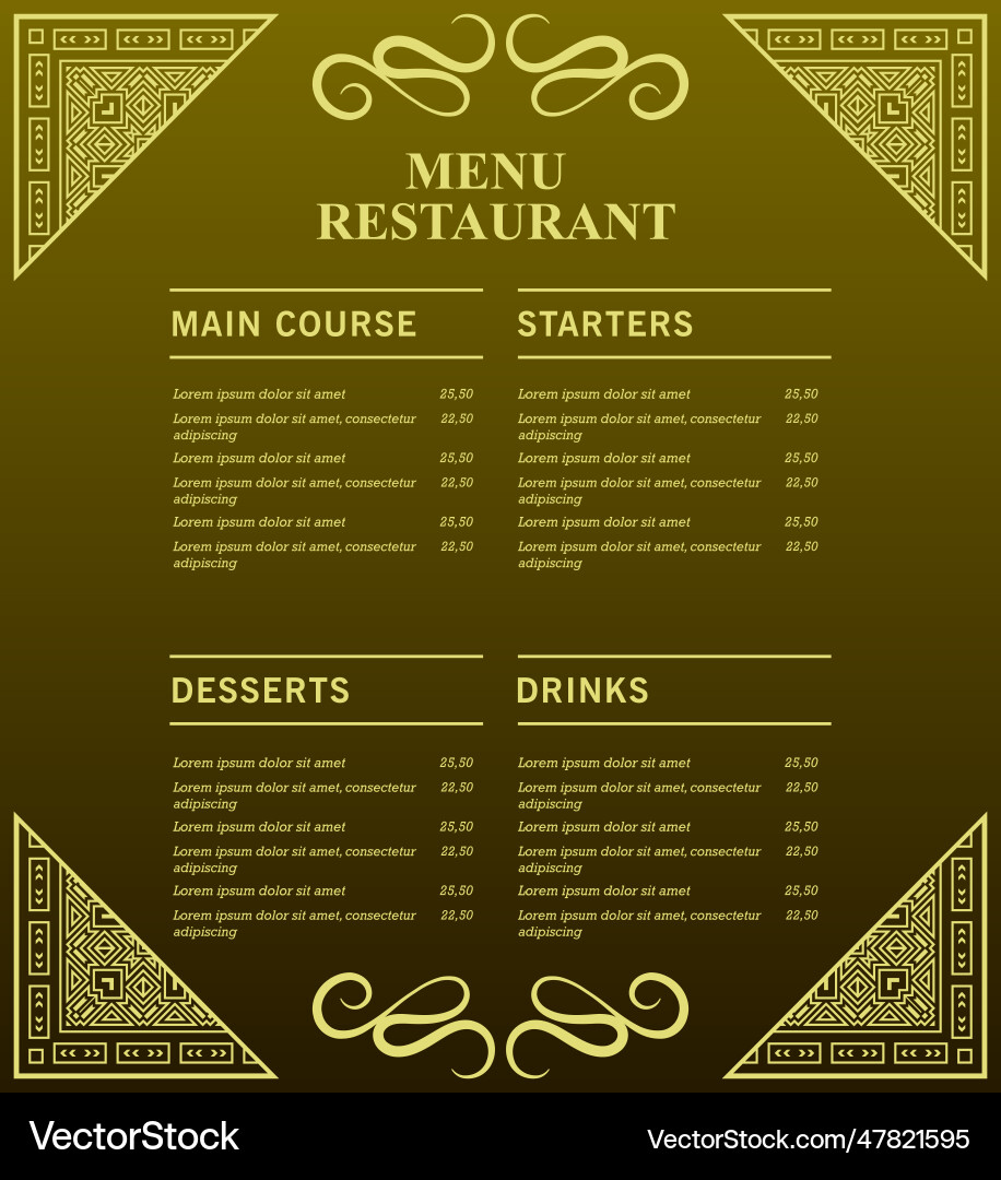 Luxury restaurant menu with logo ornament Vector Image