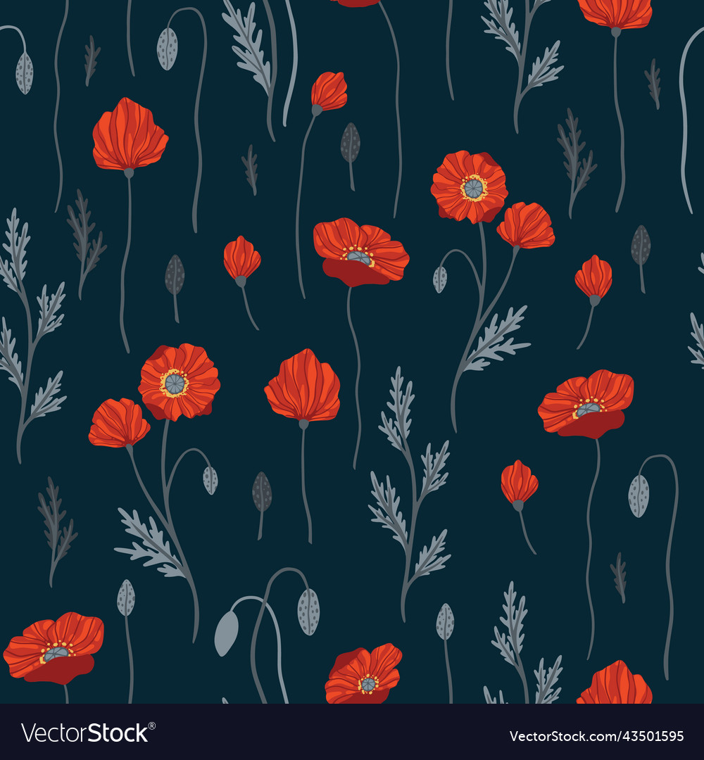 Seamless pattern with red poppy flowers design Vector Image