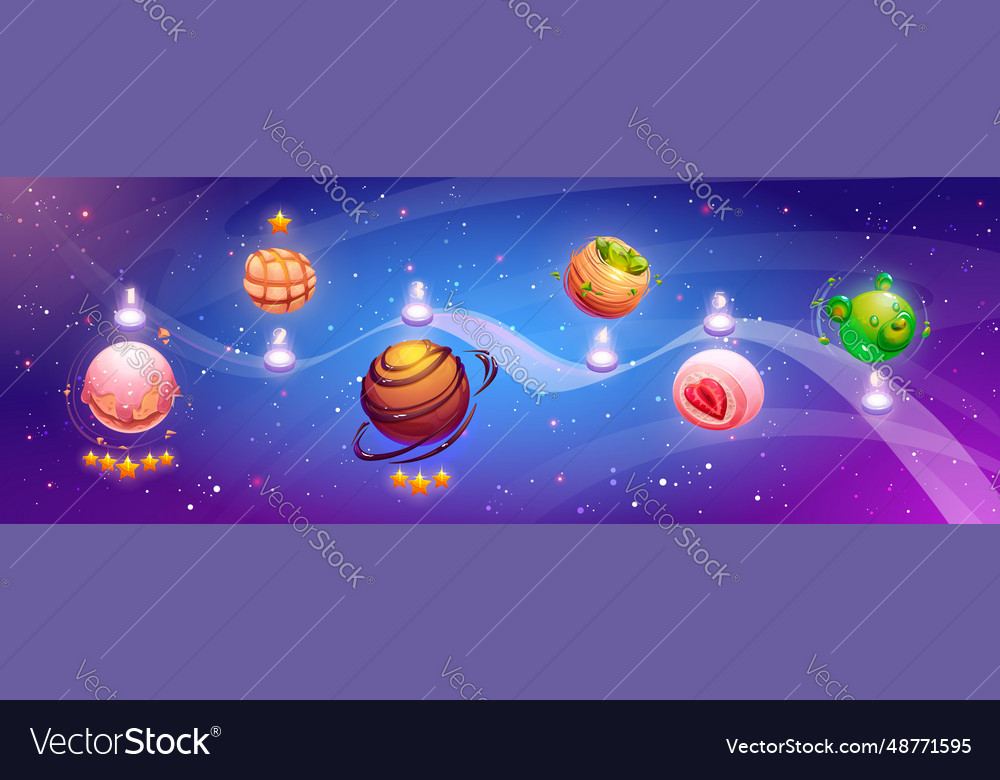 Space game ui level map with sweet dessert planets Space game ui level map with sweet dessert planets