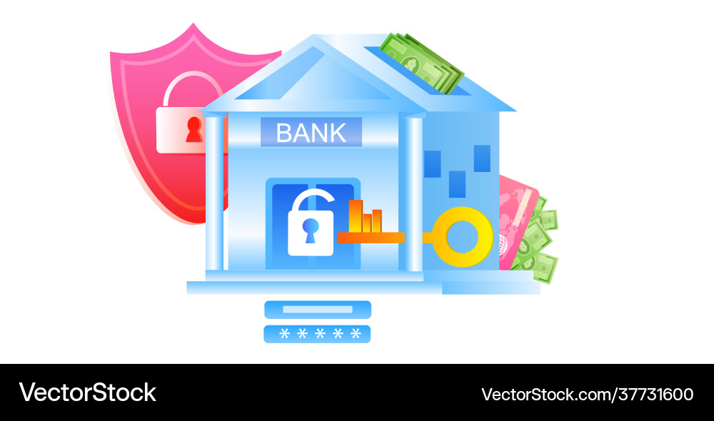 Bank building under protection big security shield