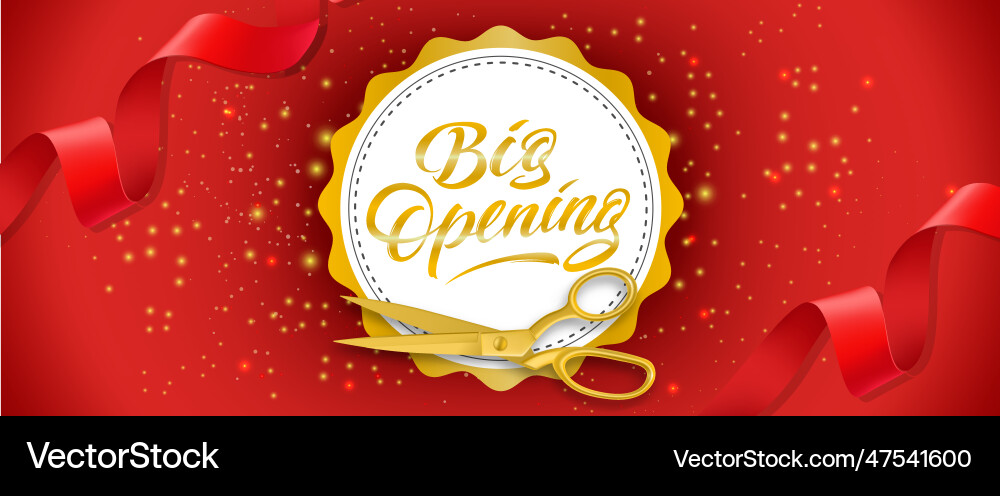 Big opening red sparkling banner design Royalty Free Vector