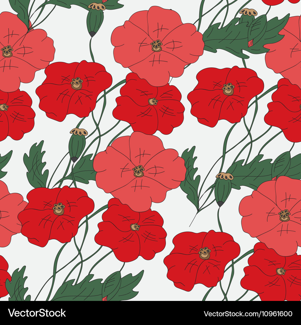 Colorful hand drawn poppies - seamless pattern Vector Image