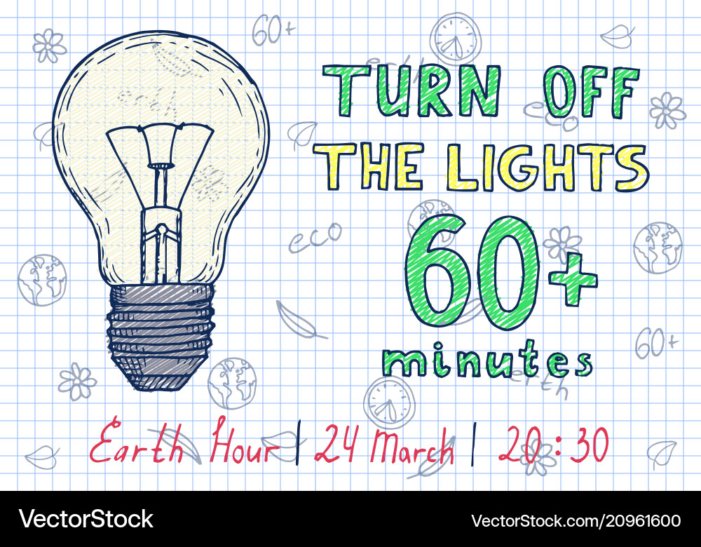 Earth hour hand drawn poster Royalty Free Vector Image