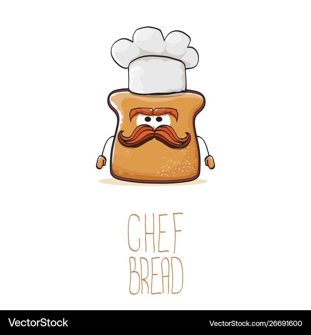 Funky cartoon cute bread chef character Royalty Free Vector