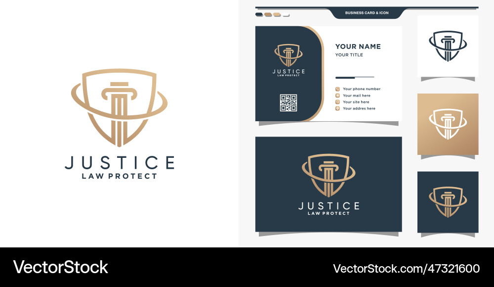 Justice law logo combined with shield Royalty Free Vector