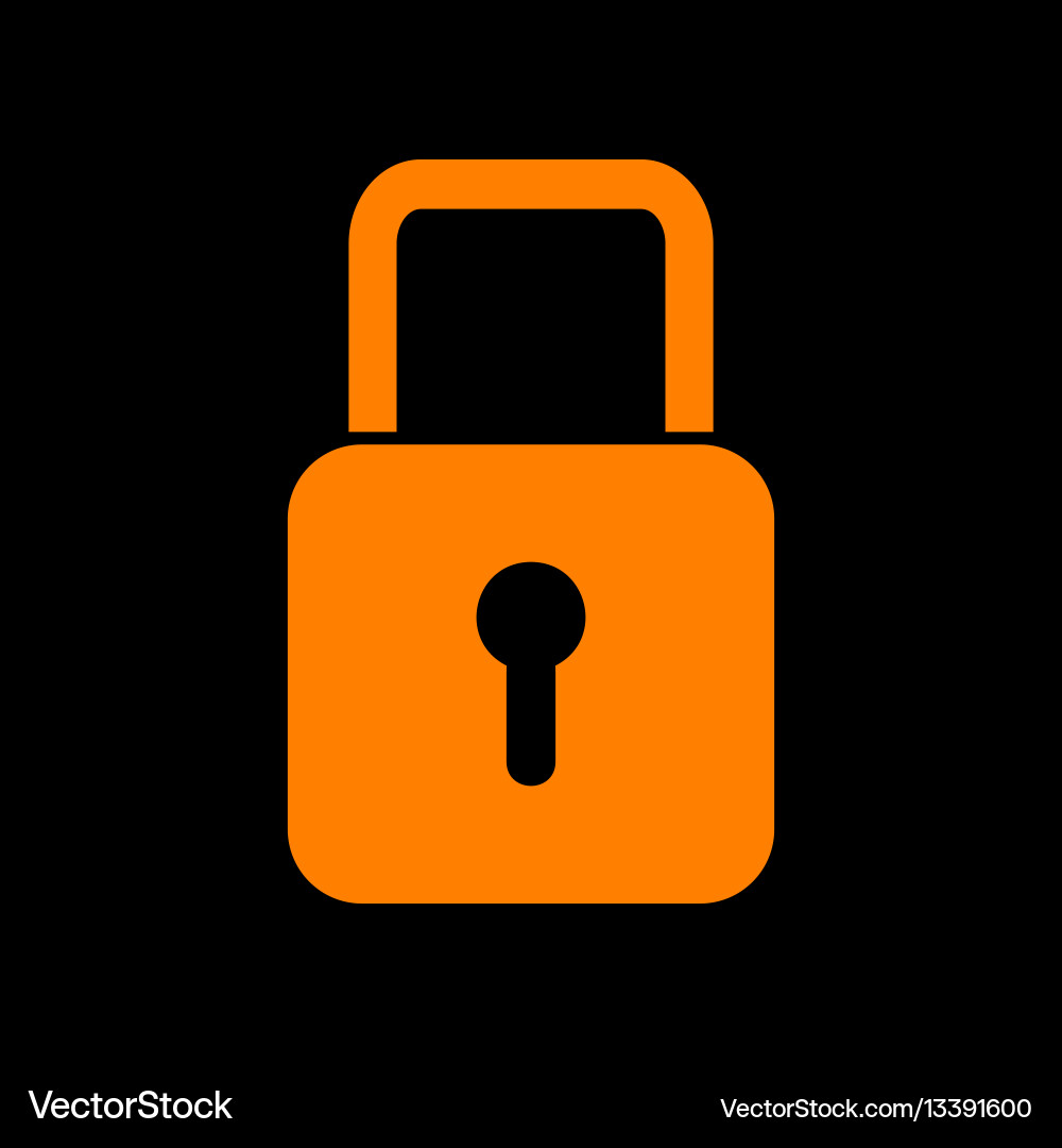 Lock sign orange icon on black Royalty Free Vector Image