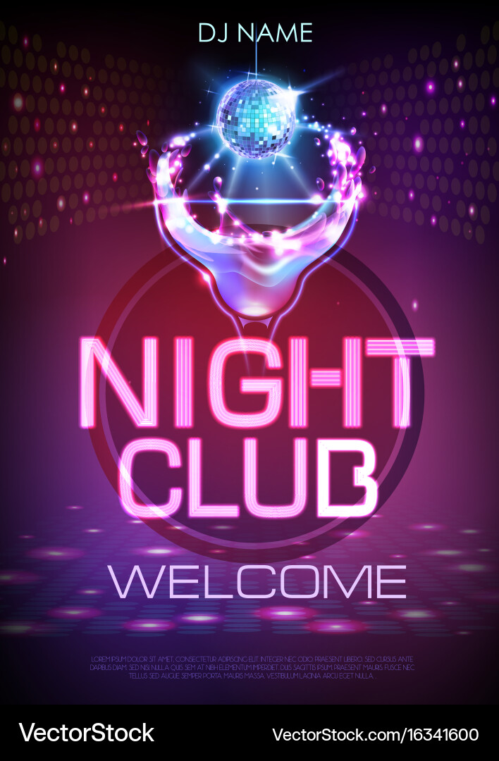 Neon disco cocktail party poster Royalty Free Vector Image