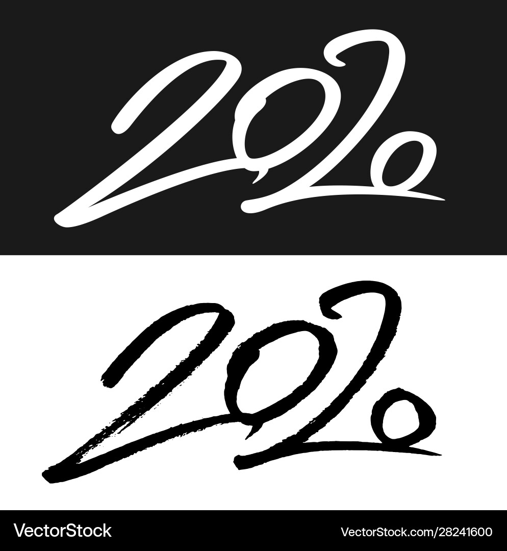 New year 2020 calligraphic numbers set Royalty Free Vector