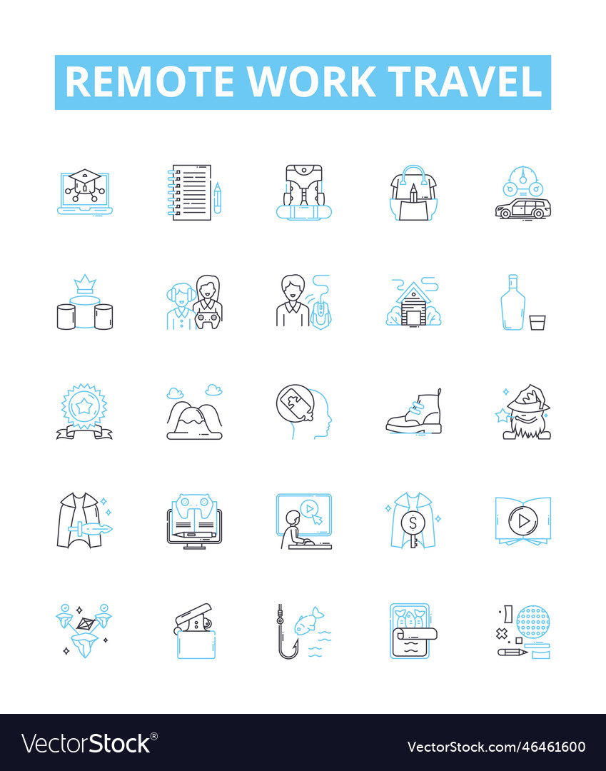 Remote work travel line icons set Royalty Free Vector Image