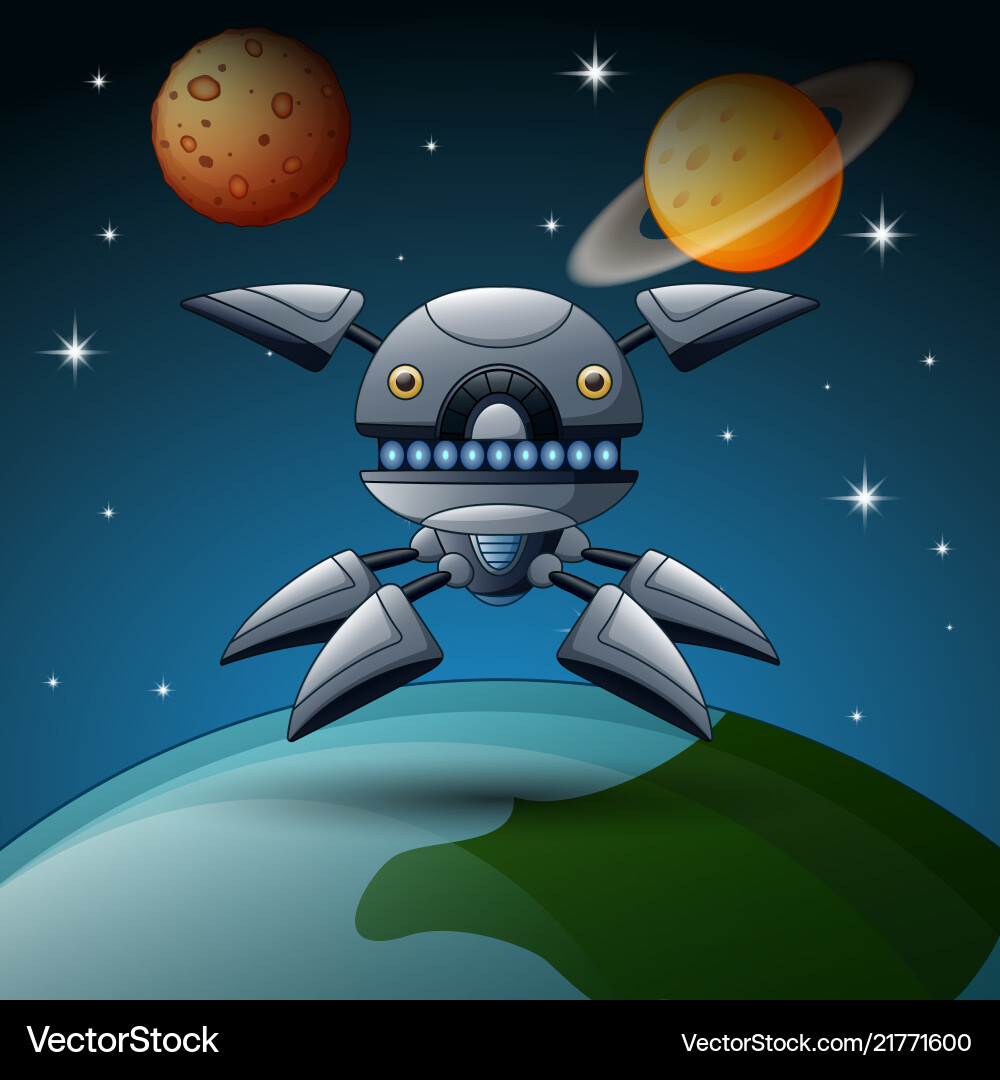 Robot cartoon alone in the space Royalty Free Vector Image