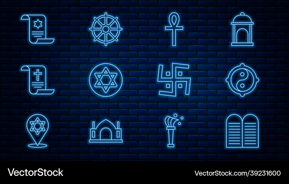 Set line the commandments yin yang cross ankh Vector Image