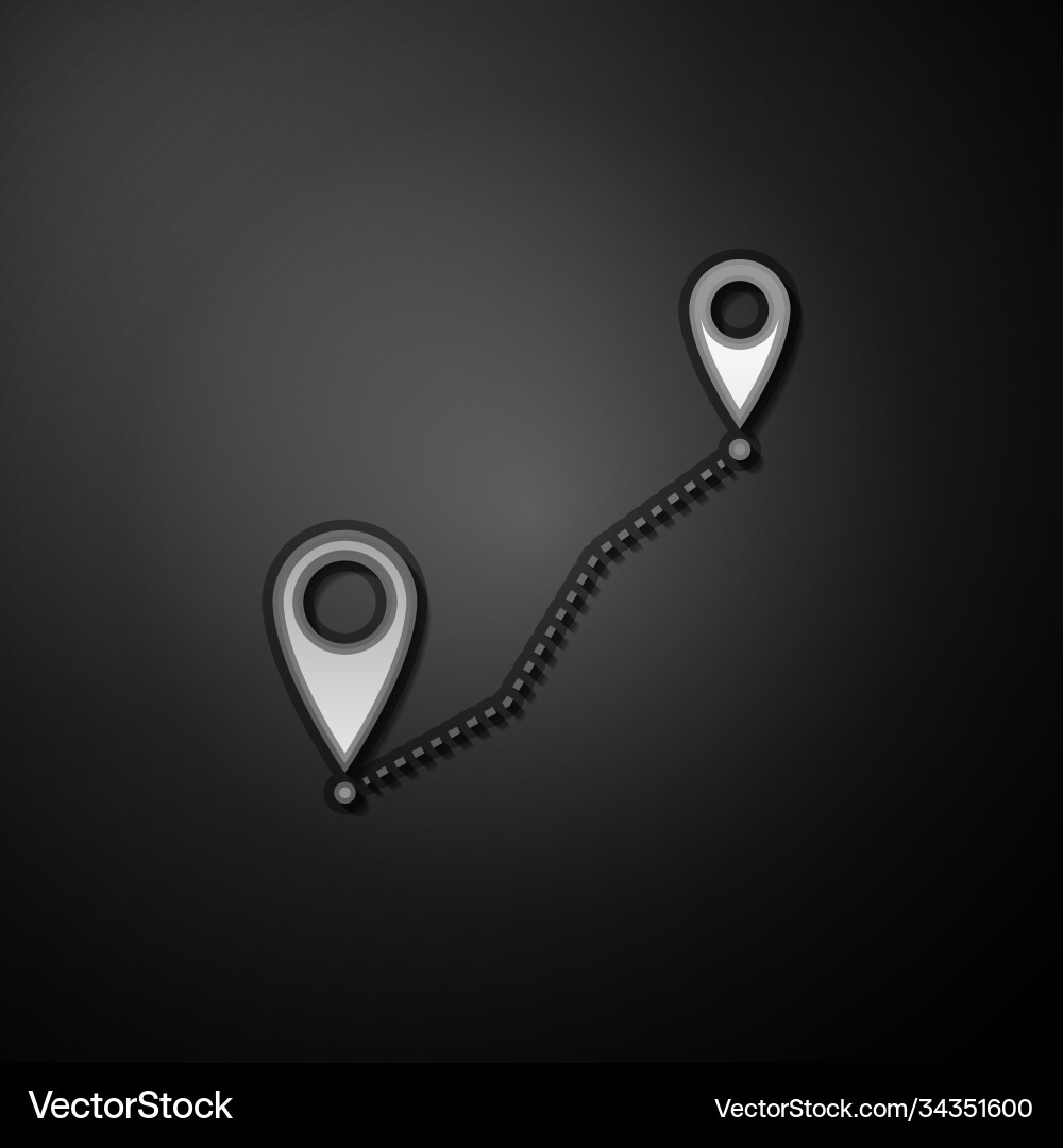 Silver route location icon isolated on black Vector Image