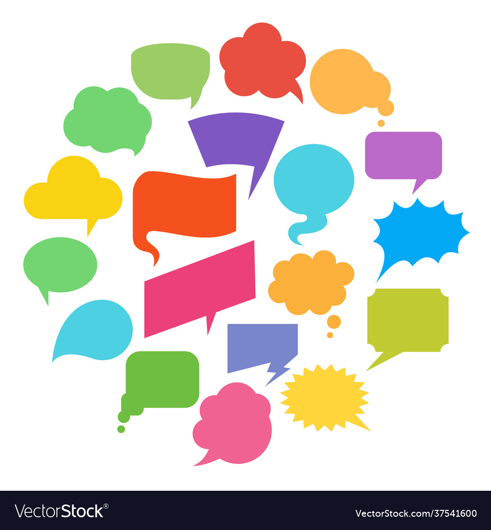 Speech bubbles flat icon set comic note text cloud