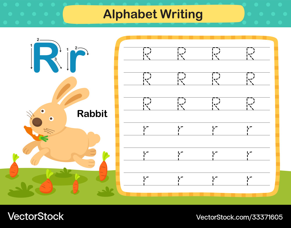 Alphabet letter r-rabbit exercise with cartoon Vector Image