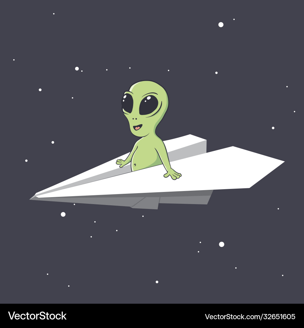 An alien flies on a paper airplane Royalty Free Vector Image