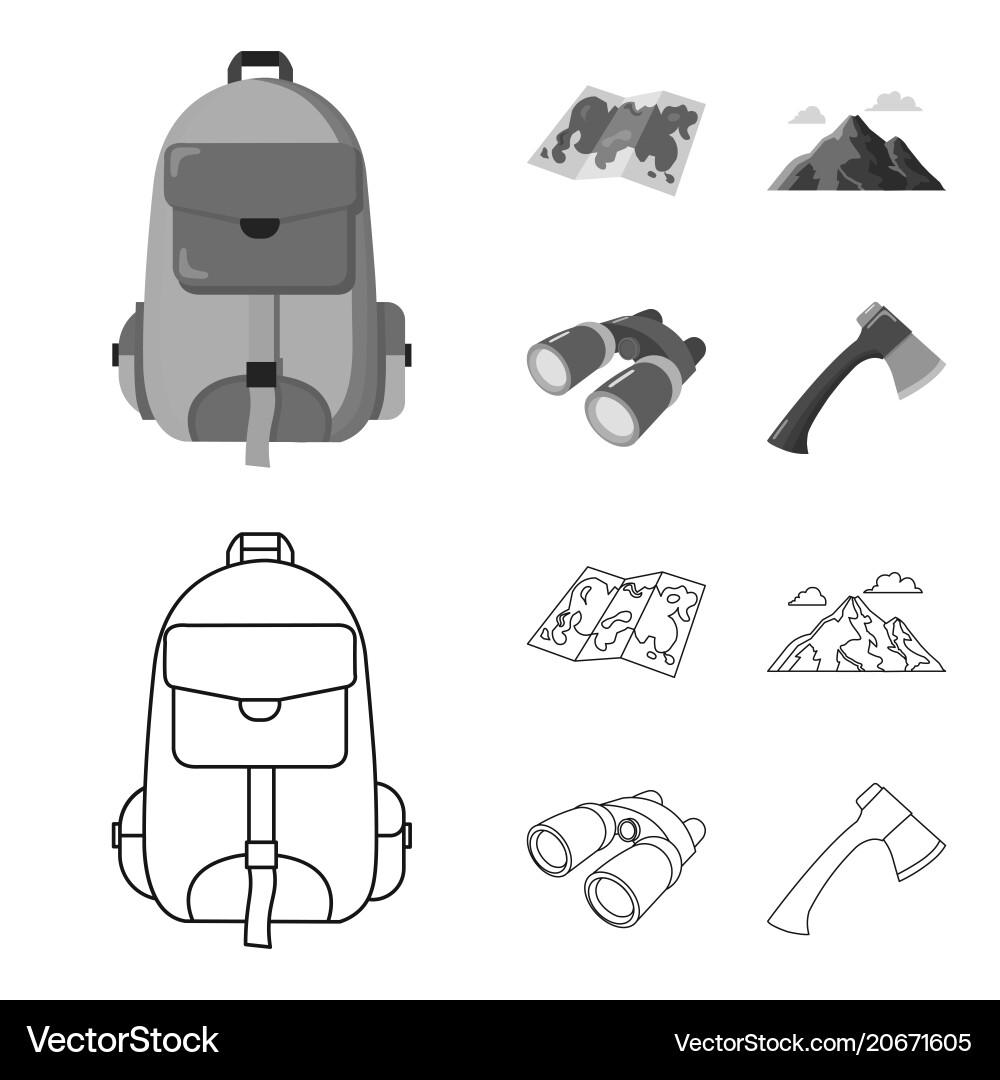 Backpack mountains map of the area binoculars Vector Image