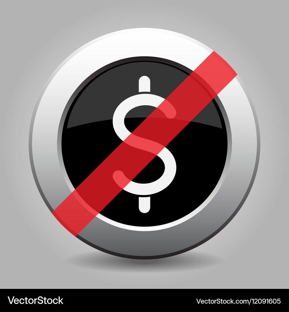 Black metallic button dollar currency banned icon Vector Image