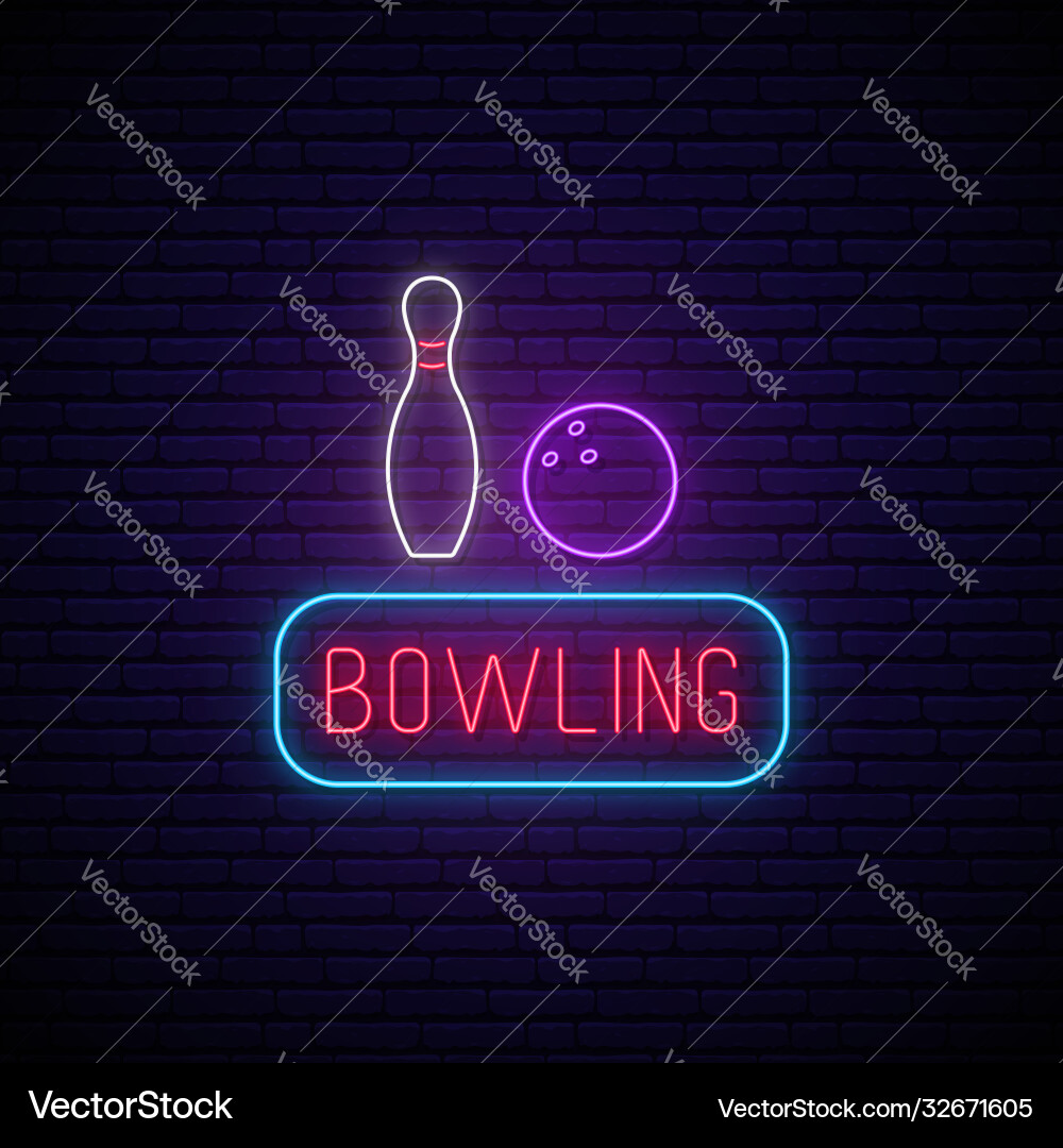 Bowling neon sign bright neon signboard light Vector Image