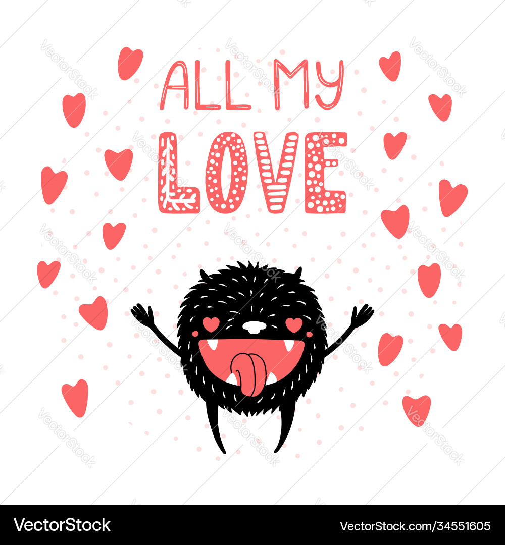 Cute funny monster in love Royalty Free Vector Image
