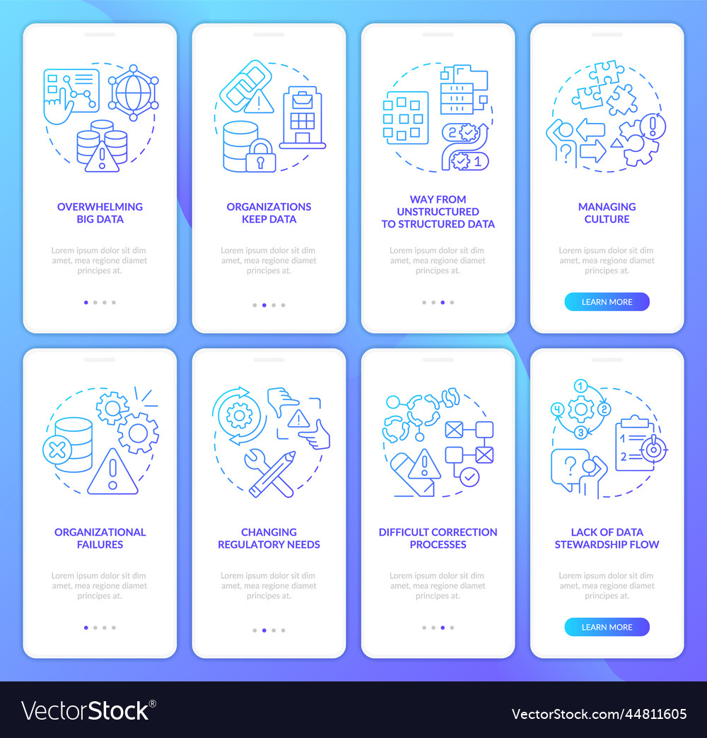 Data governance problems blue gradient onboarding Vector Image