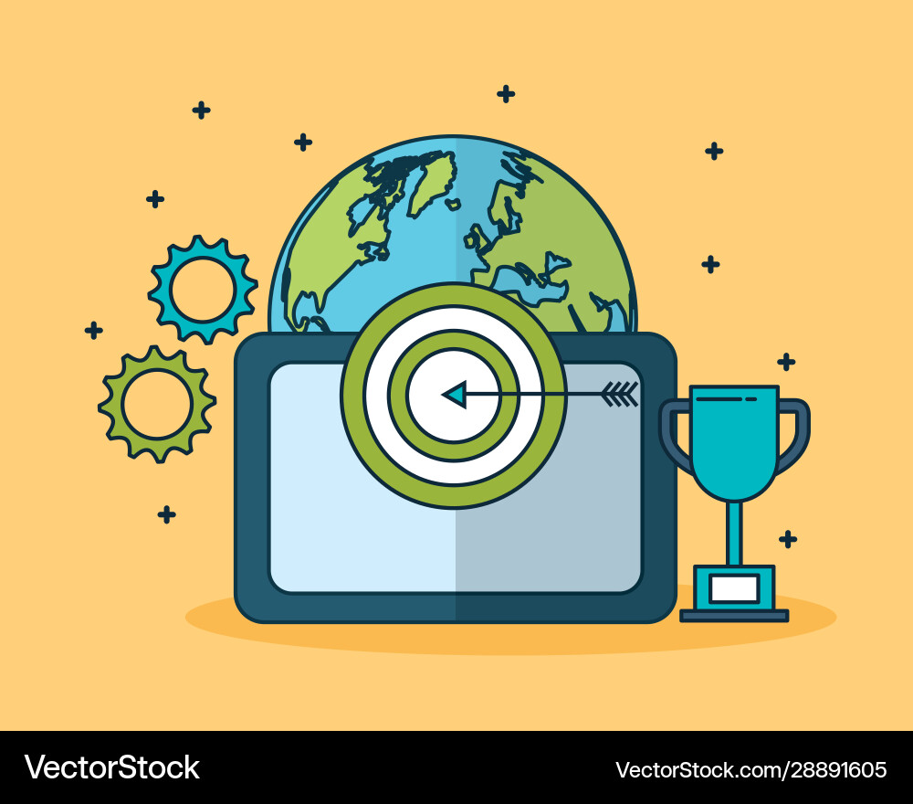 Digital marketing technology with world planet Vector Image