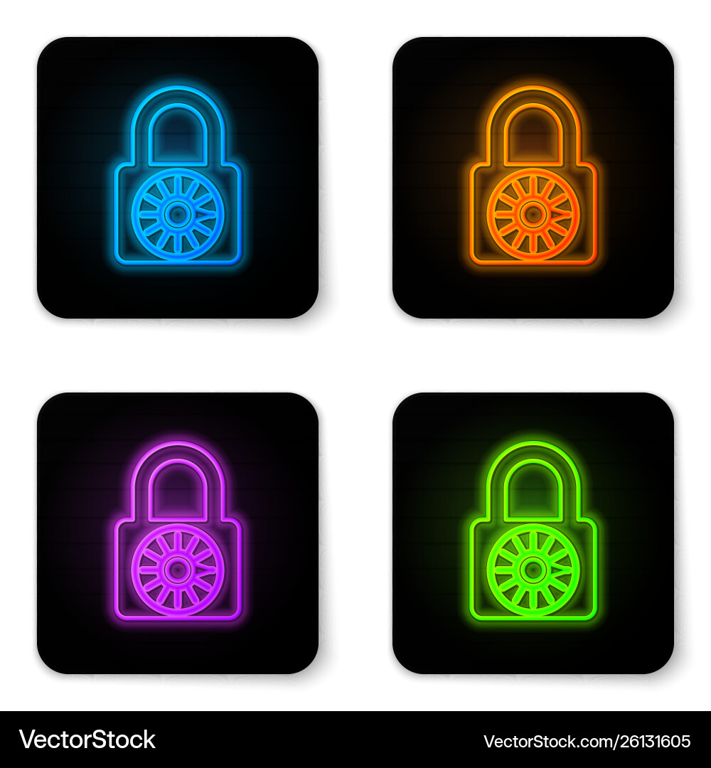 Glowing neon safe combination lock wheel icon Vector Image