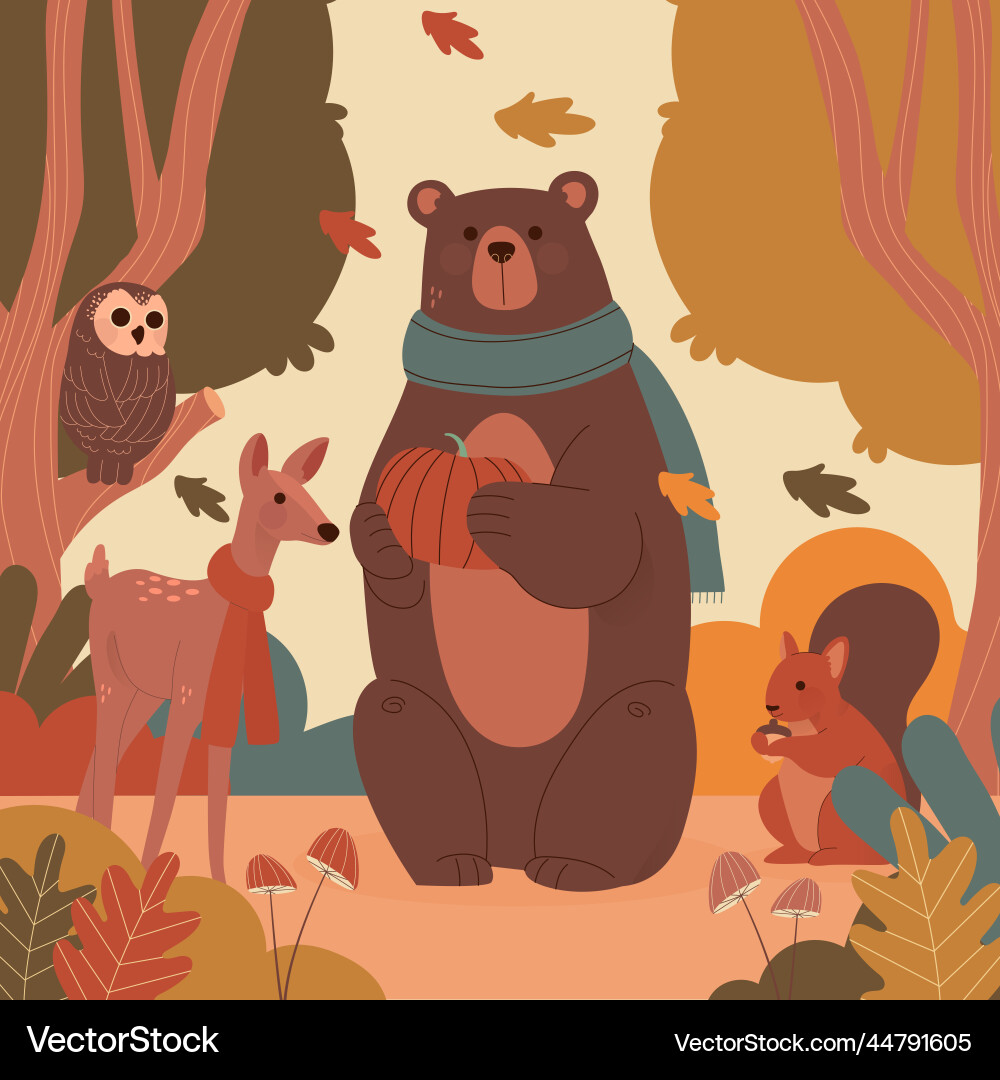 Hand drawn autumn forest animals design Royalty Free Vector