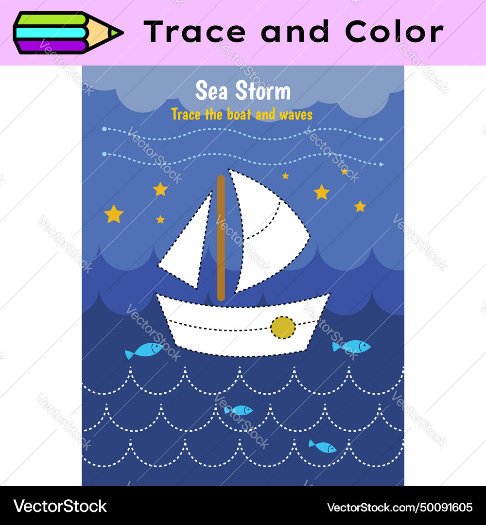 Pen tracing lines activity worksheet for children Vector Image