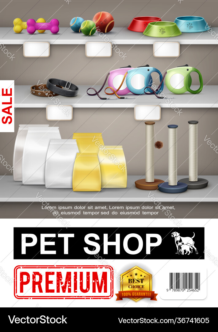 Realistic pet shop poster Royalty Free Vector Image