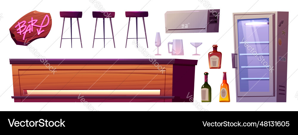 Restaurant bar counter interior cartoon set Vector Image