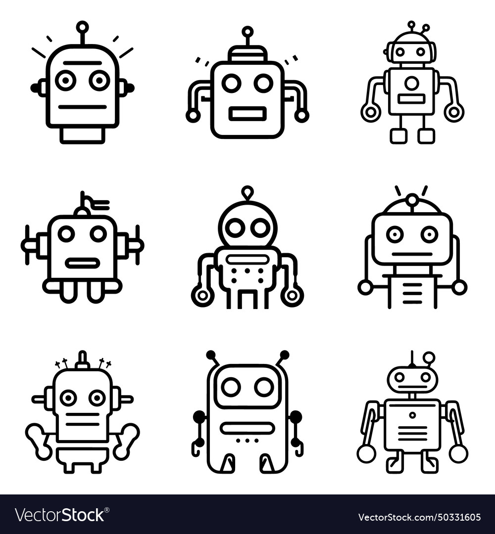 Robots flat icon set isolated on white background Vector Image