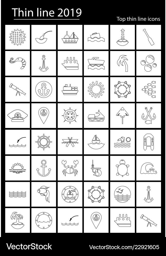 Sea line icons for web and mobile thin line Vector Image