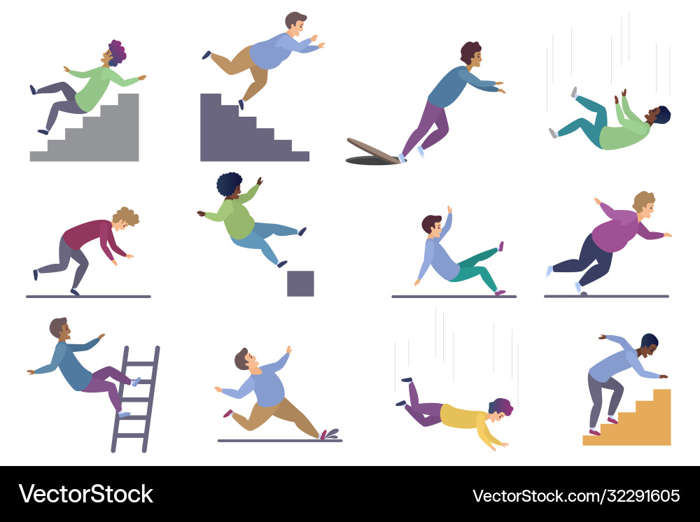 Set falling male isolated falling from chair Vector Image