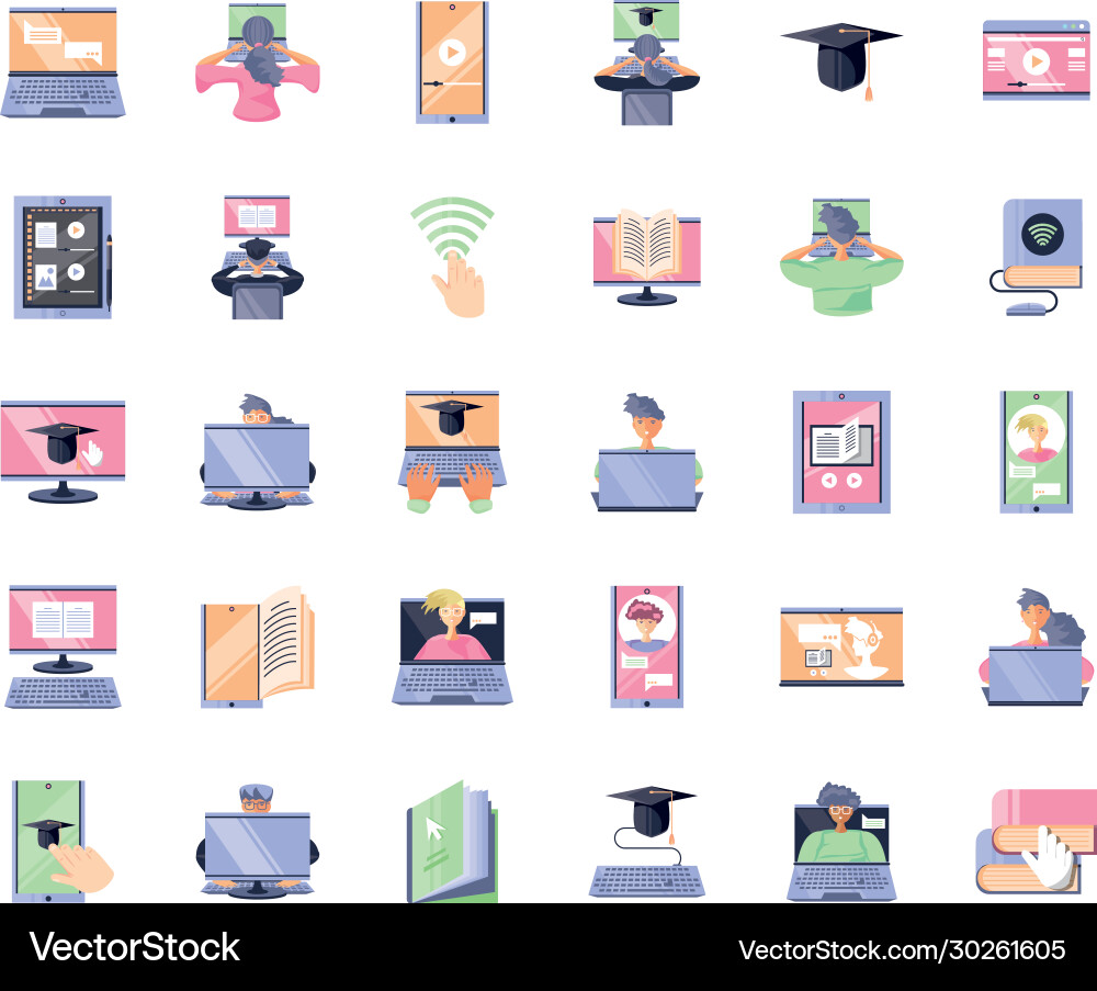 Set icons online education Royalty Free Vector Image