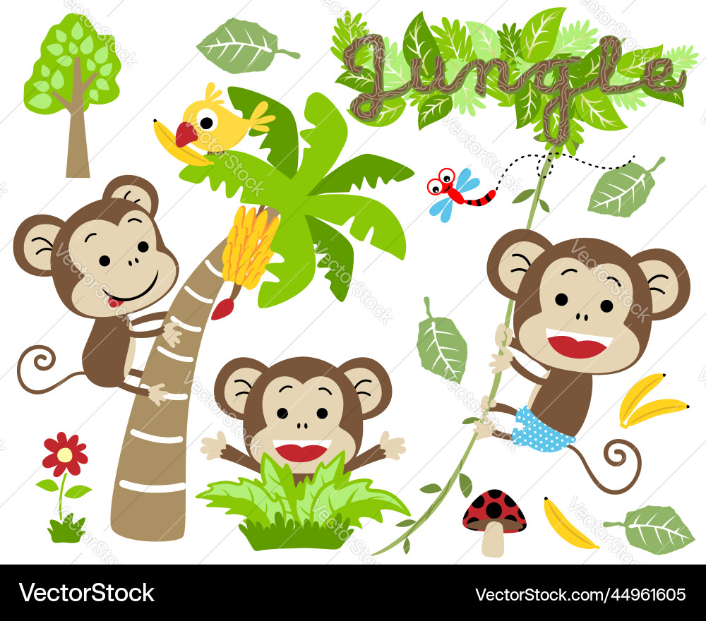 Set of funny monkey cartoon in different activity Vector Image