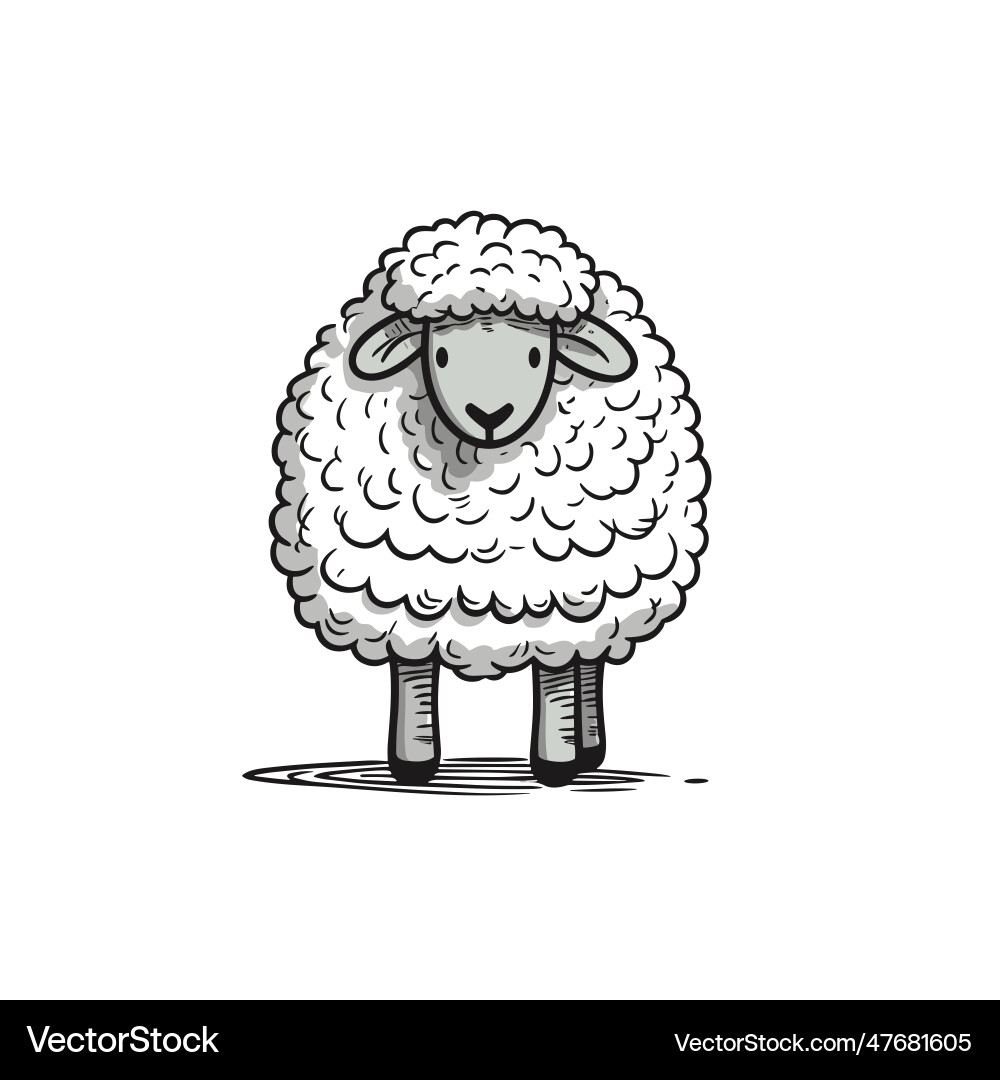 Sheep hand-drawn doodle style cartoon Royalty Free Vector