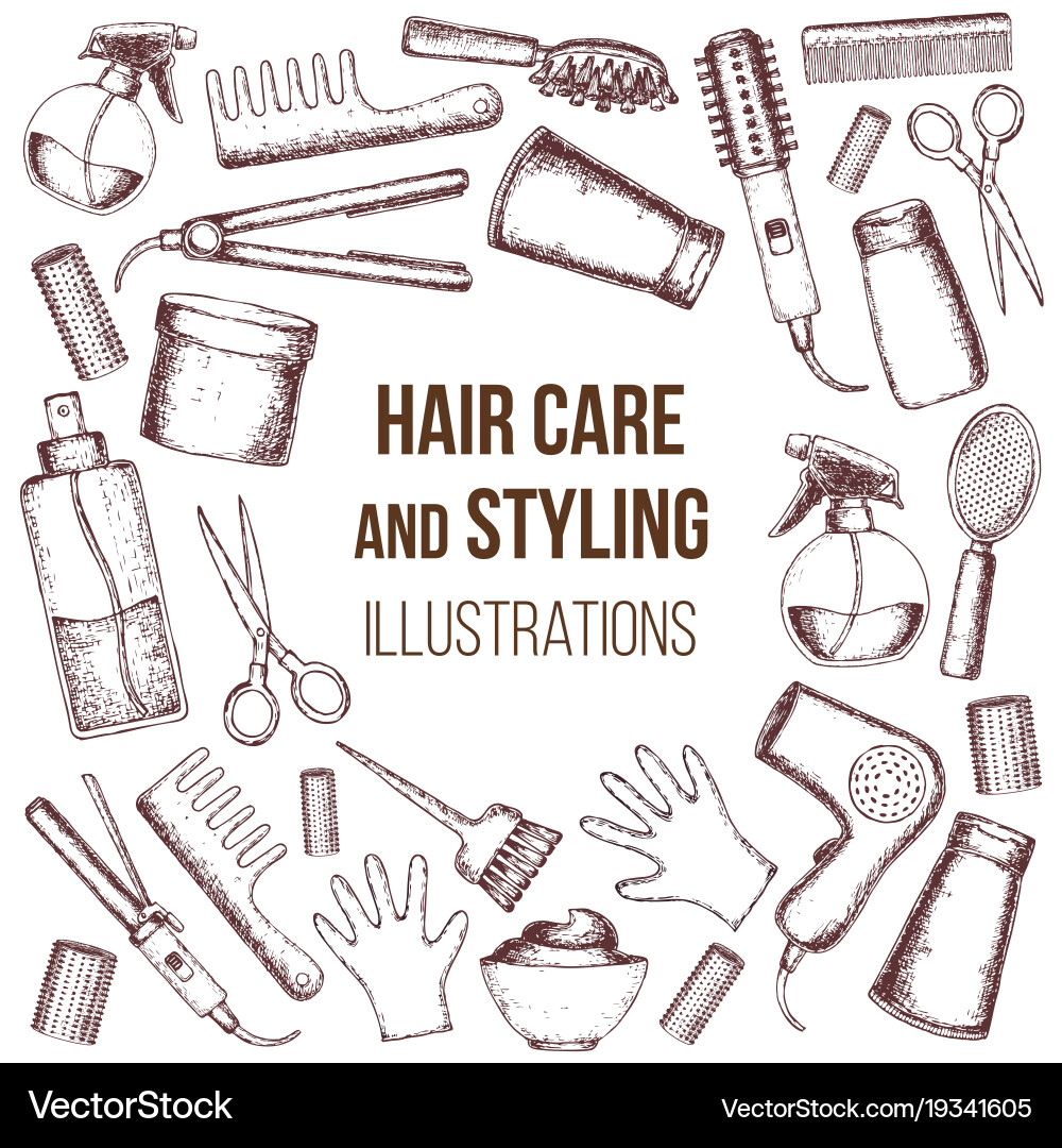 Tools and hair care products Royalty Free Vector Image